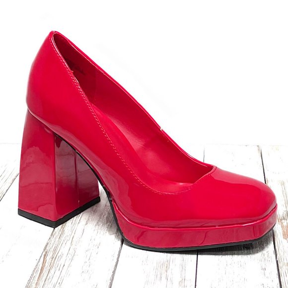 Shoes | New Women Red Platform Chunky High Heel Pumps | Poshmark